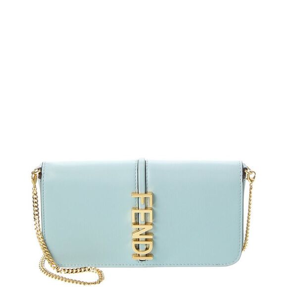 Fendi | Bags | Fendi Fendigraphy Leather Wallet On Chain Blue | Poshmark